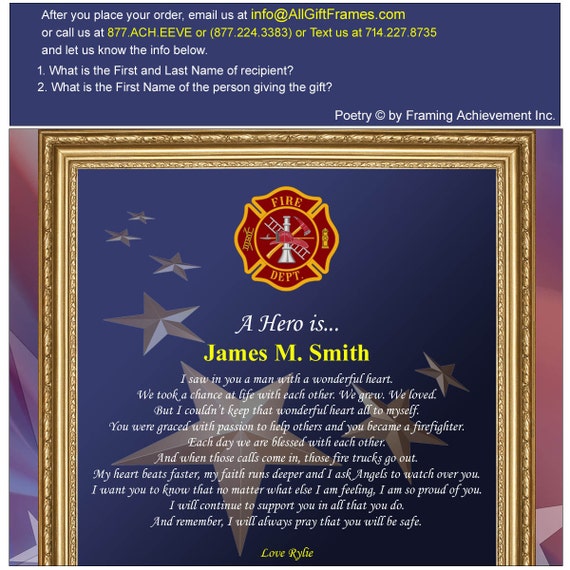 Personalized Fire Fighter Gift Plaque Fireman Poem Hero