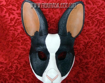 Okami leather mask...handmade Japanese wolf mask by Merimask
