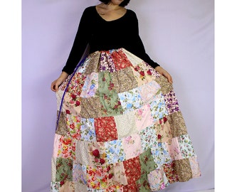 Long patchwork skirt | Etsy