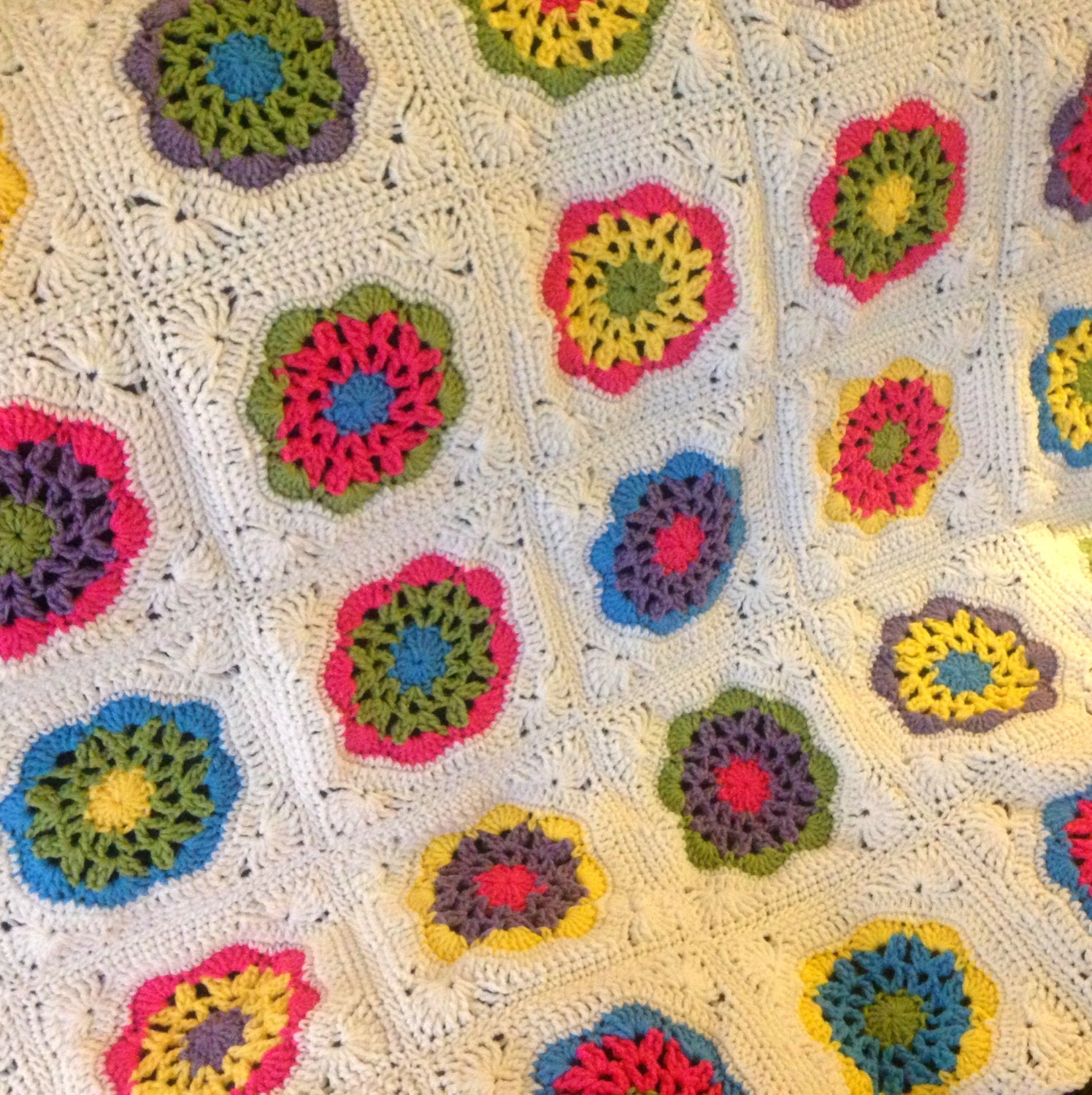 Crochet Afghan Flower Motif Afghan Flower Power Afghan