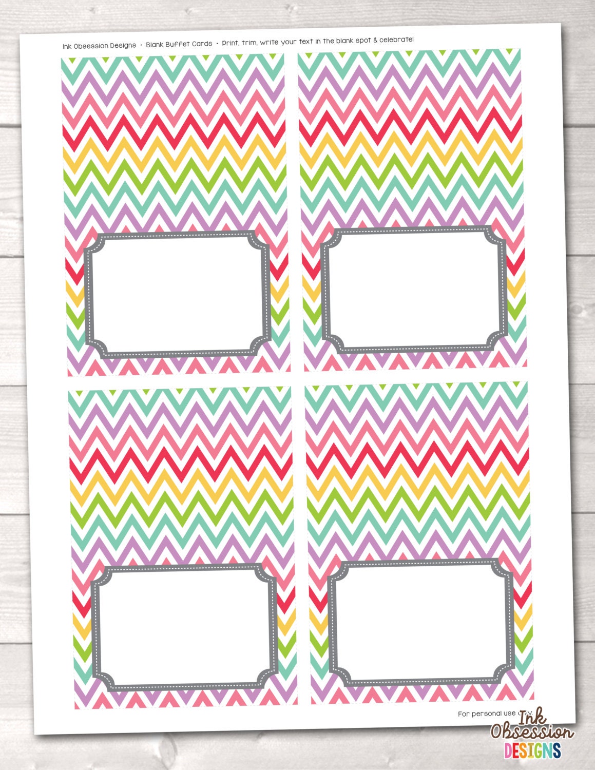 Rainbow Chevron Stripes Blank Printable Buffet Food & Beverage