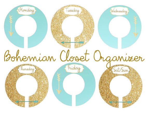Items similar to Boho Closet Dividers, Days of Week Oraganizer, Aqua ...