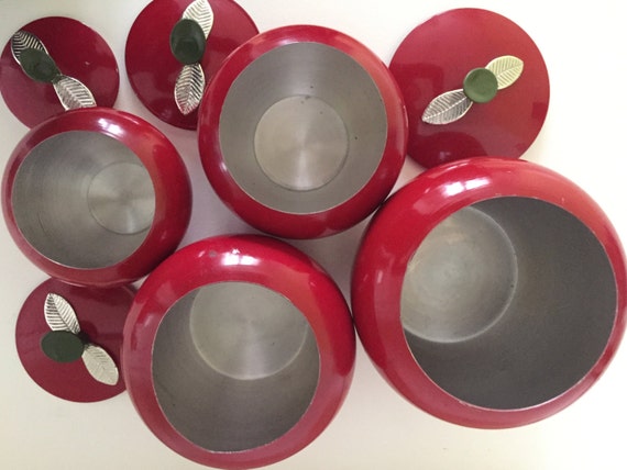 RED DELICIOUS. Vintage 1950's Aluminum Apple Canisters