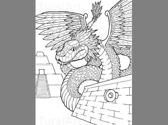 Items similar to Quetzalcoatl Coloring Page Digital Download Printable ...