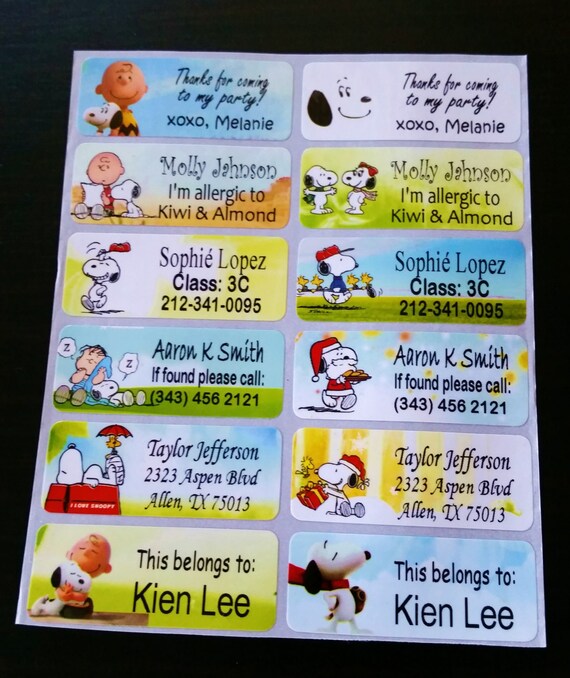 40 SNOOPY Custom Waterproof Name Labels-SchoolDaycareSippy