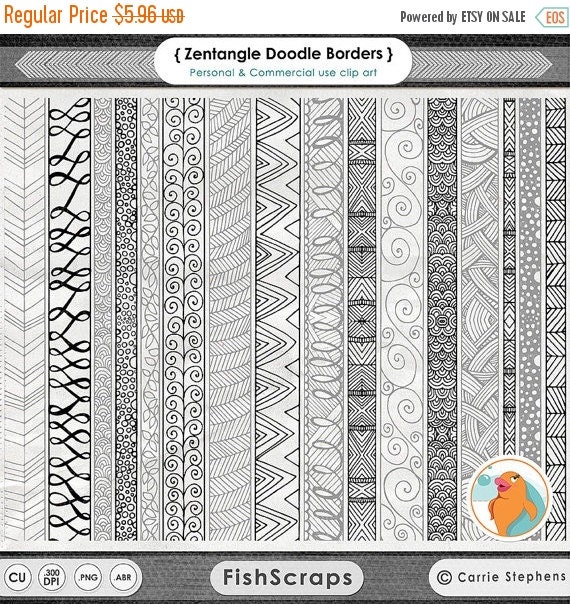 50% SALE Zen Doodle Border ClipArt Download by FishScraps on Etsy
