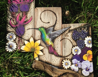 Items similar to Hummingbird purse / pouch Pyrography Original Art on Etsy