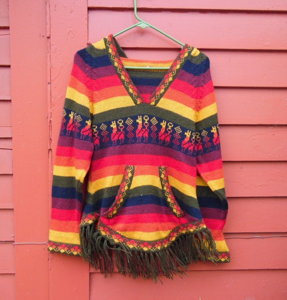 70s Rainbow Alpaca Stoner Girl Drug Rug Hippie Boho Fringe