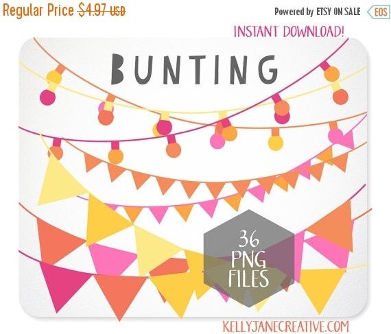 Bunting Clipart & String of Lights in Pink by KellyJSorenson