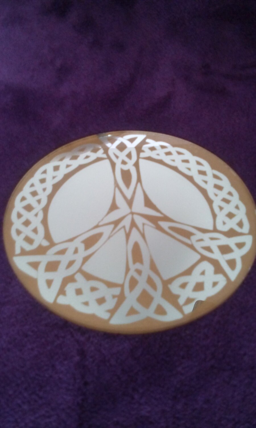 Celtic Peace symbol on mirror Knot work candle by WhyteRavenStudio