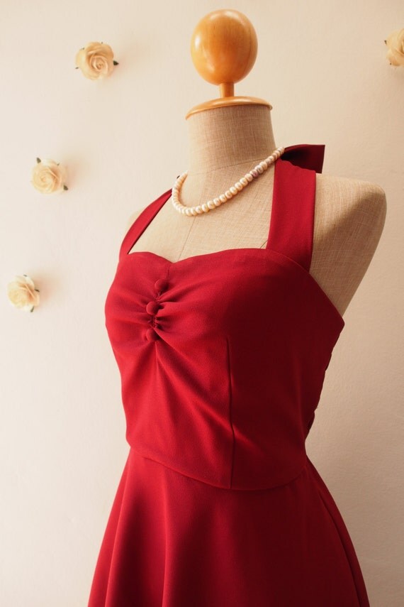 Blood Red Bridesmaid Dress Red Party Dress Vintage by Amordress