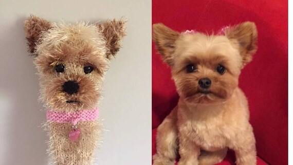 Hand knit Yorkie Yorkshire Terrier golf club cover by karenshines