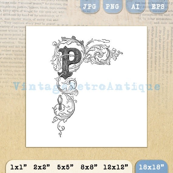 Elegant Letter P Digital Graphic Image by VintageRetroAntique