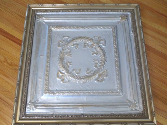 FRAMED ANTIQUE CEILING Tile 28 x 28 In Goltone by framedvintageart