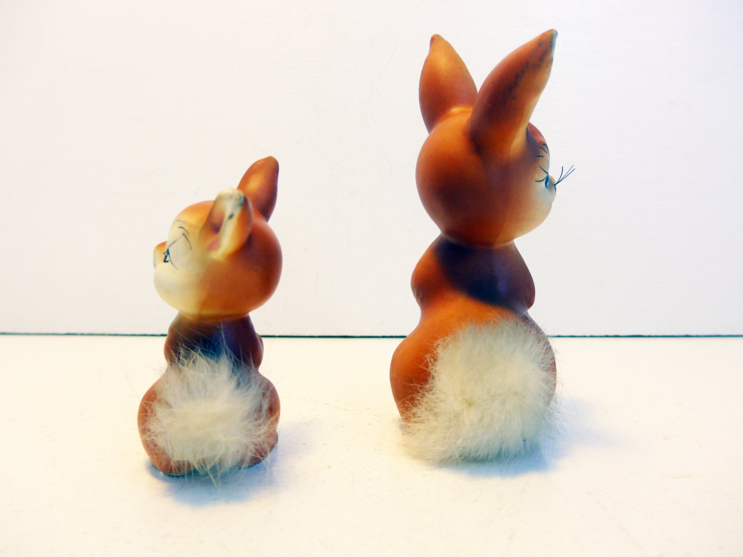 Vintage Bunny Figurines - Mama & Baby Bunnies Fur Tails - Kitsch ...