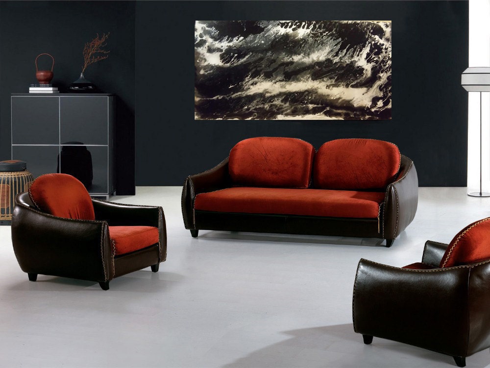 Large Abstract Acrylic Painting in black and by BeardArtStudios