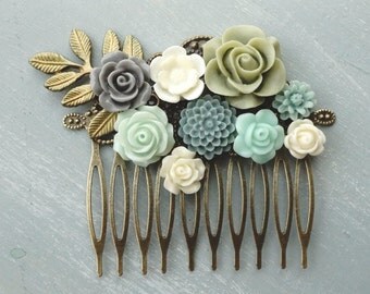 Unique mint green hair comb related items | Etsy