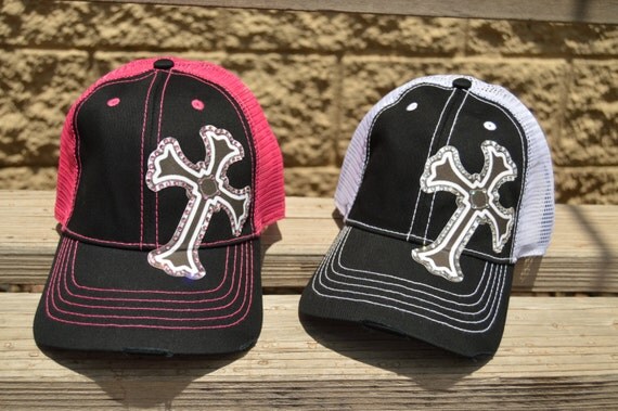 Cross hats rhinestone cross mesh trucker caps Many by CapsbyKari