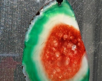 Watermelon Agate Geode Pendant Unique Pink & Green Stone