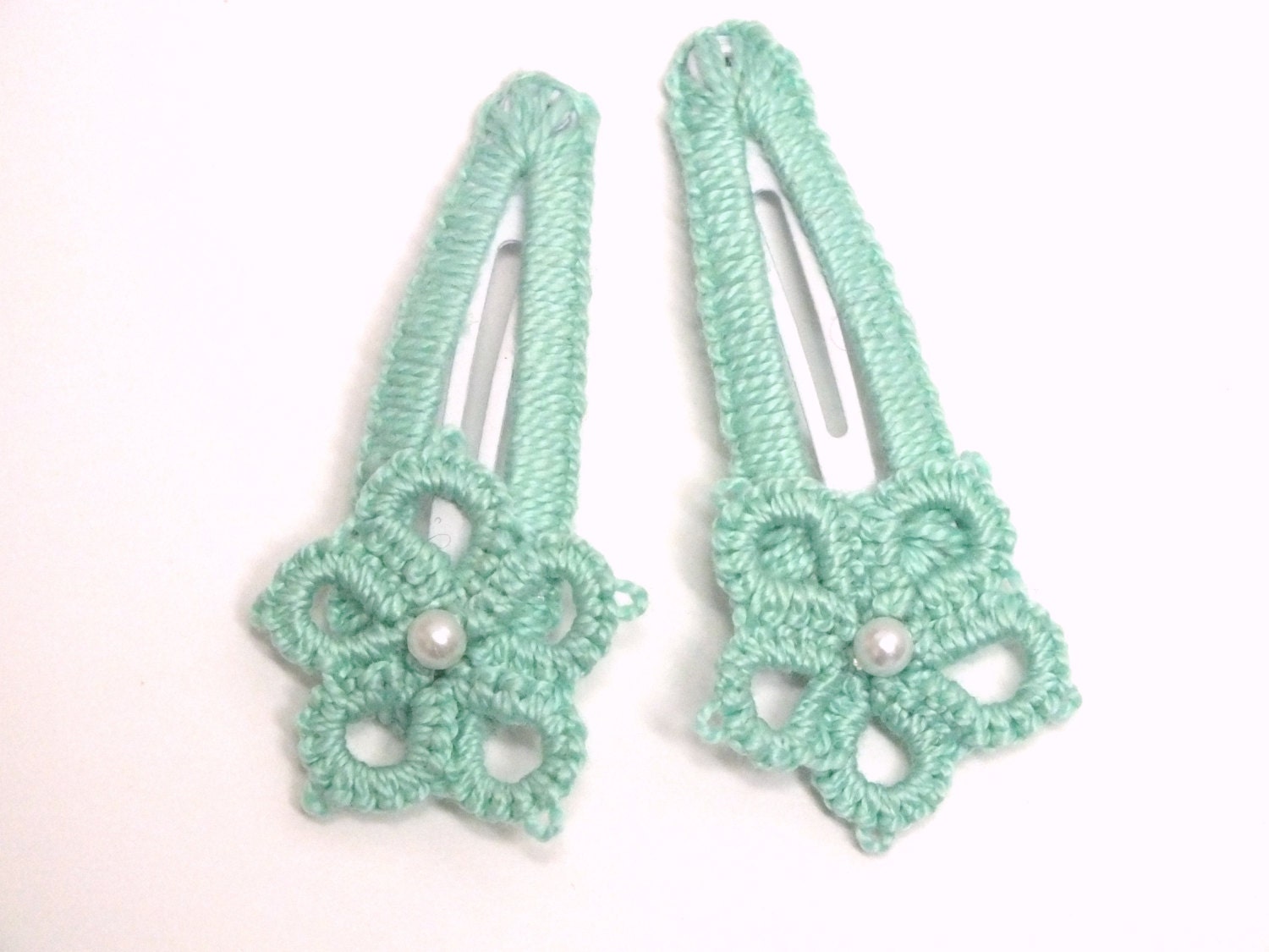 Green Baby Tatted Hair Clips Green Tatting Hair Clips Mint
