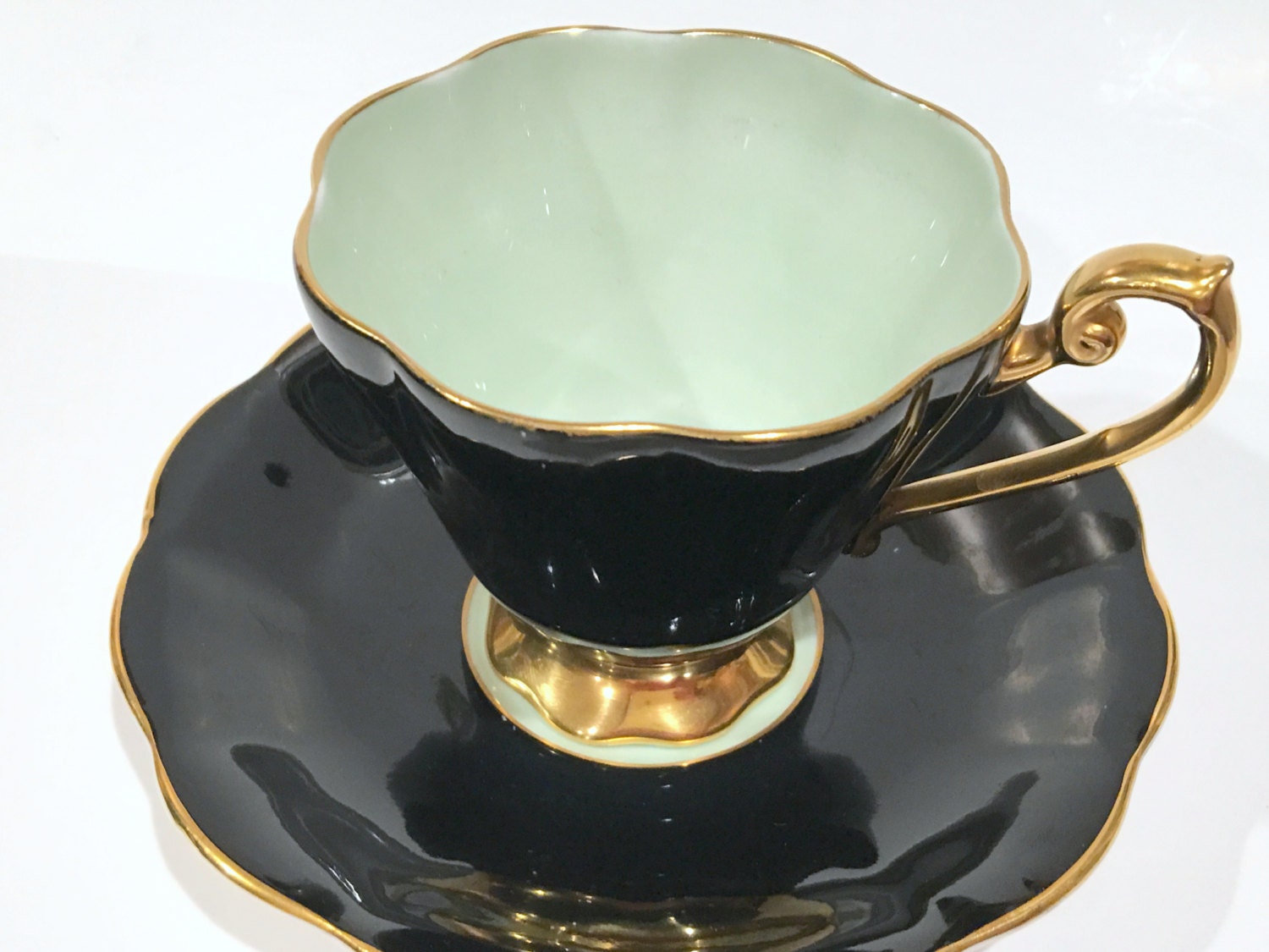 Royal Standard Tea Cup and Saucer, Tea Set, Black Green Cups, Antique ...