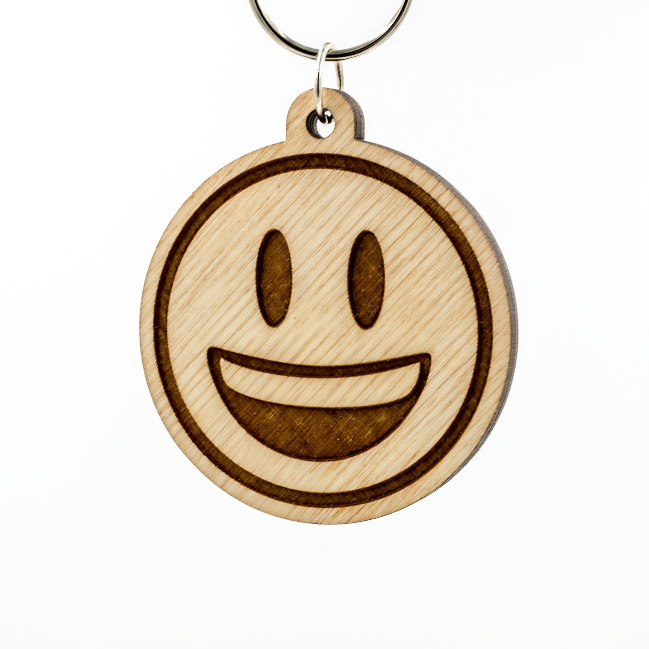 Smiley Face Emoji Wooden Keychain Smiling Face with Open