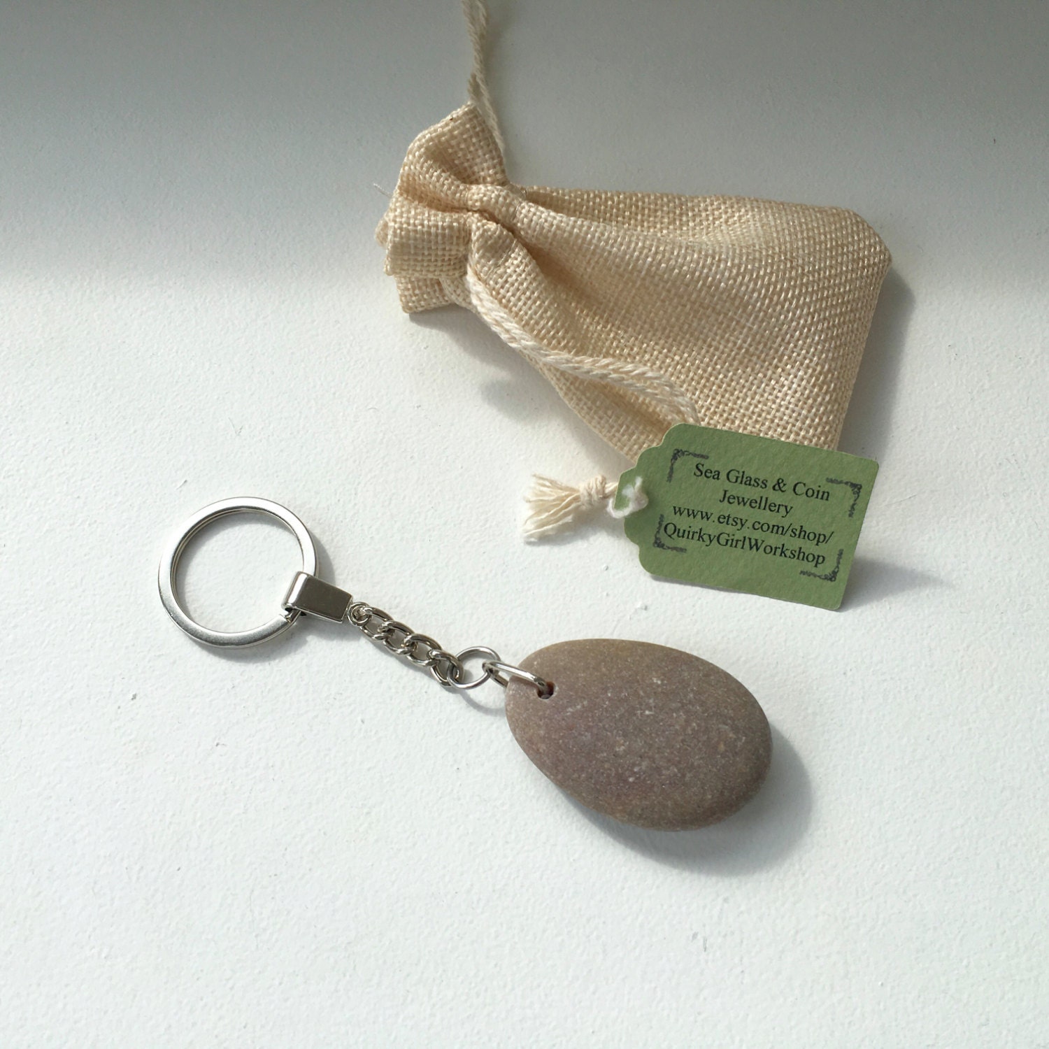 Pebble keyring rock key chain Cornwall worry stone raw