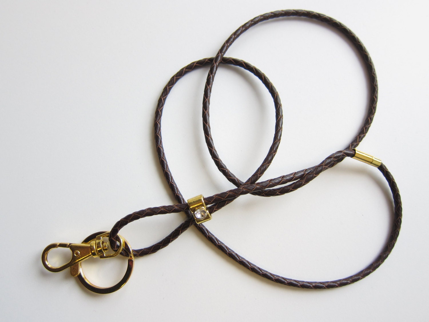 Leather Lanyard Braided Lanyard Gold Tone by AuroraeBorealis