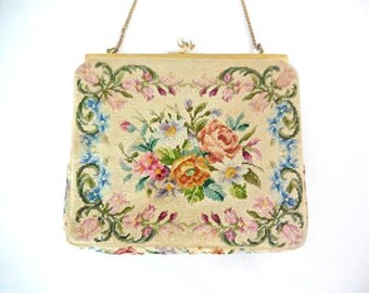 Items similar to vintage Victorian Tapestry Handbag / vintage ...