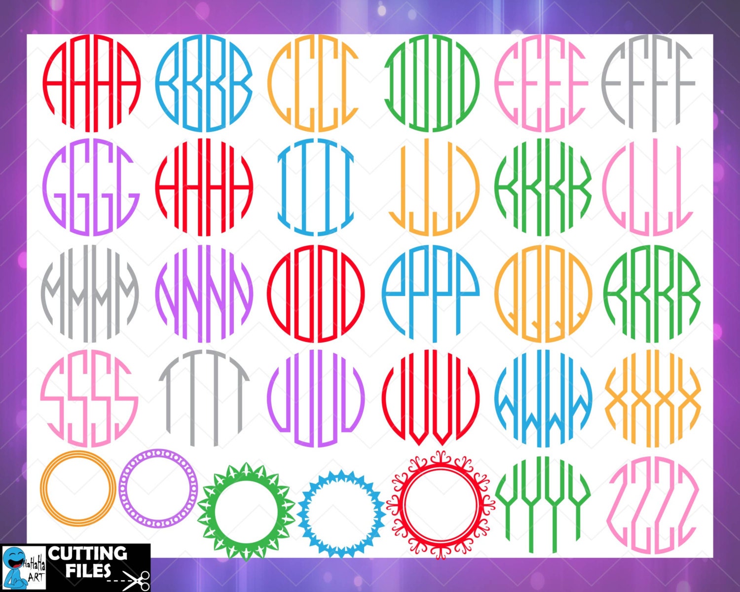 Circle Monogram Alphabet 4 letters Cutting files SVG dxf eps