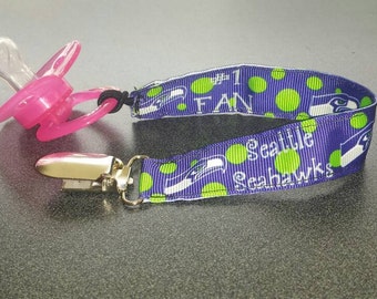 Seahawk Team spirit pacifier binky clips by Espressyourcup on Etsy