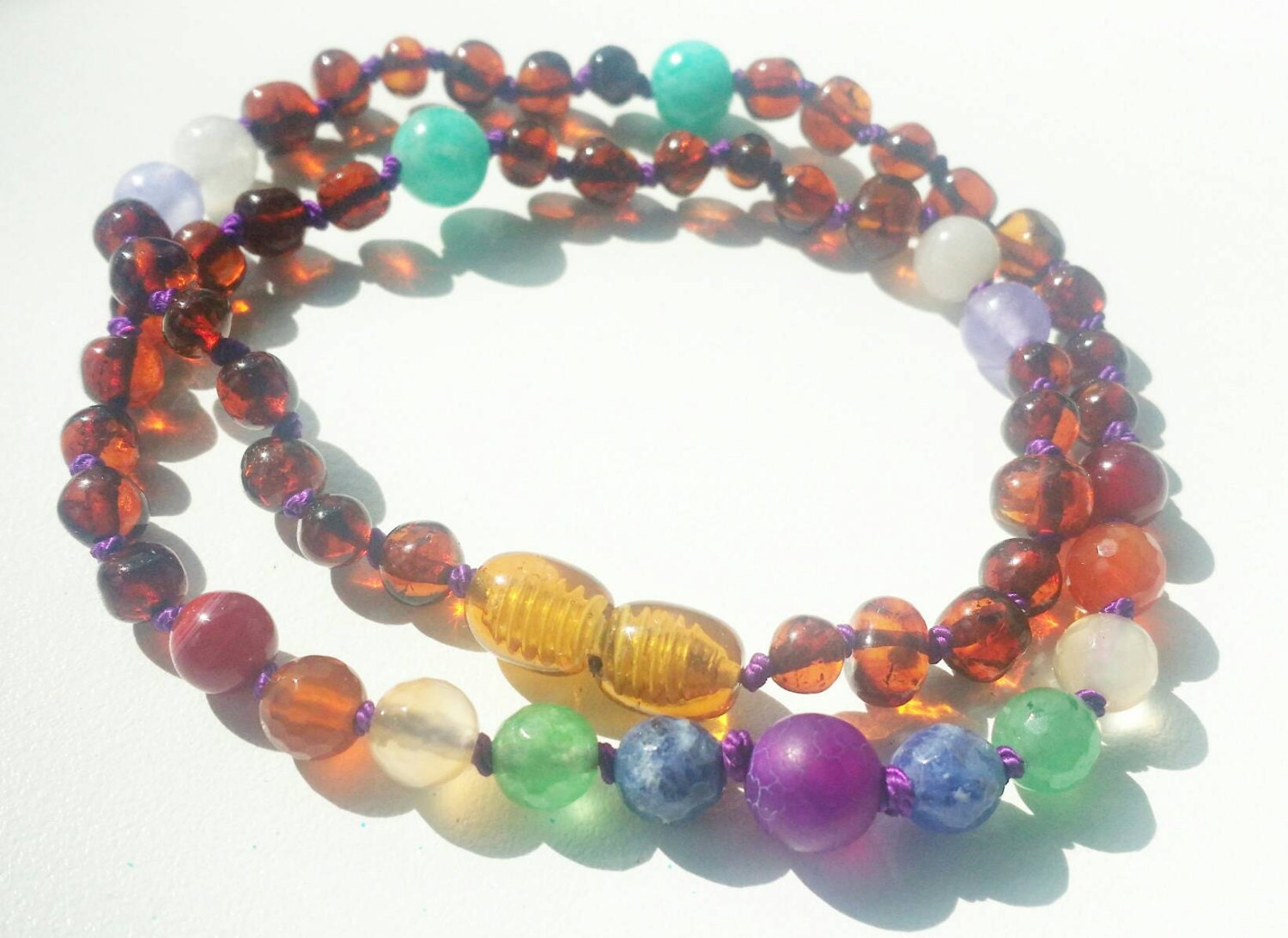 Rainbow and Cognac Baltic Amber Necklace by AngieBeeHotz on Etsy