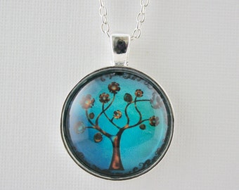 Items similar to Light Blue Tree of Life Pendant Necklace w/chain ...