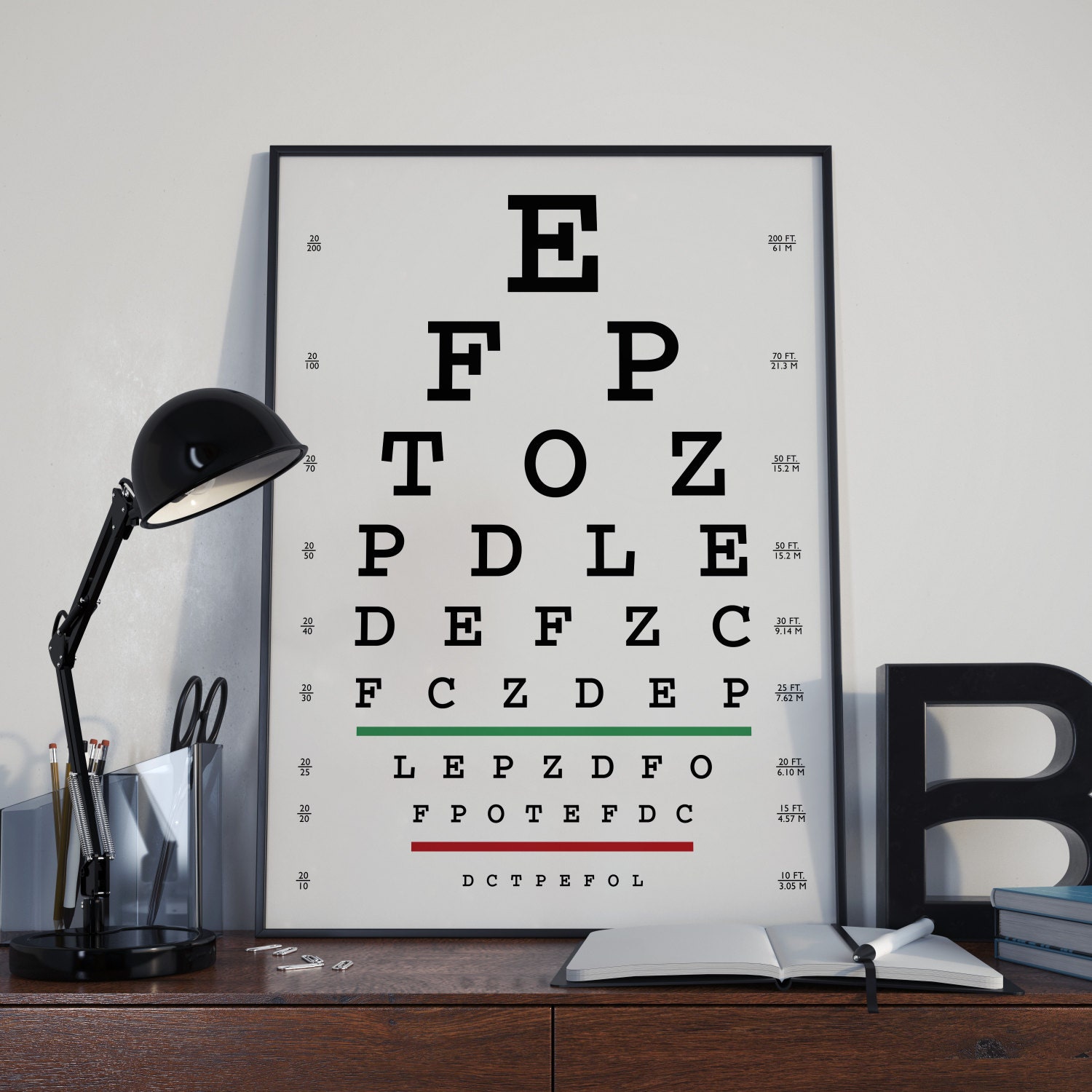 Eye Chart Print // Classic Snellen Design // Wall Art // Eyes