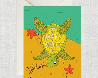 Turtle birthday card | Etsy
