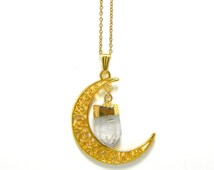 Moon Dance Necklace, Crescent Moon Necklace, Crystal Quartz Necklace ...