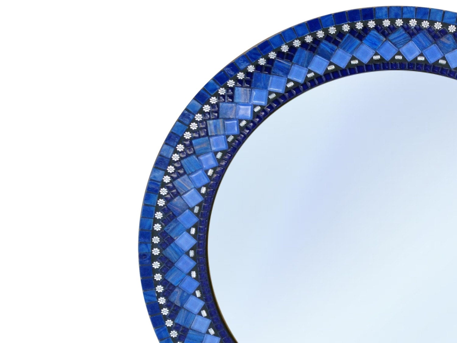 Blue Mosaic Mirror Round Wall Mirror Large Mirror in Blue
