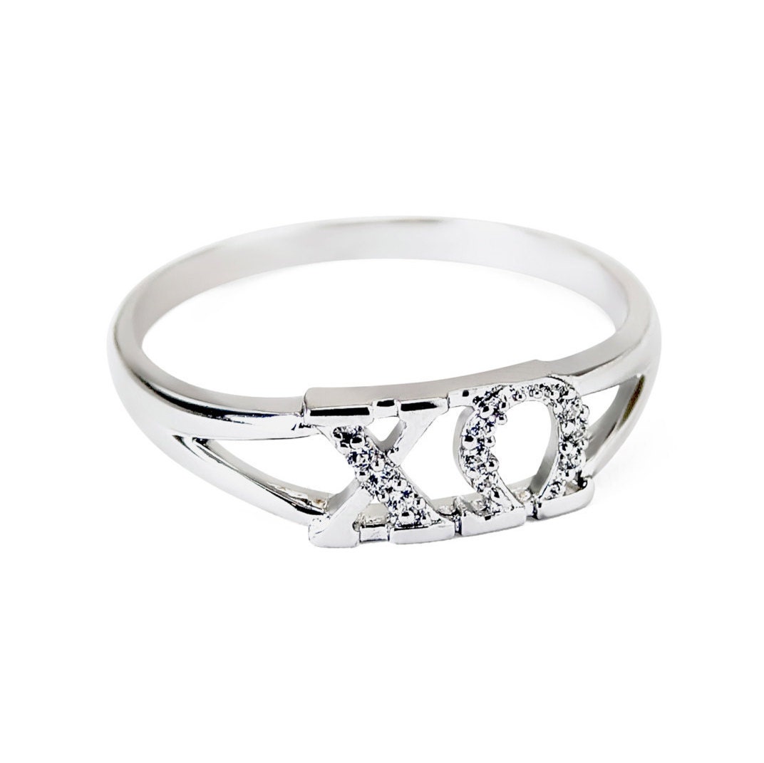 Chi Omega Sterling Silver Ring set with simulated Diamonds
