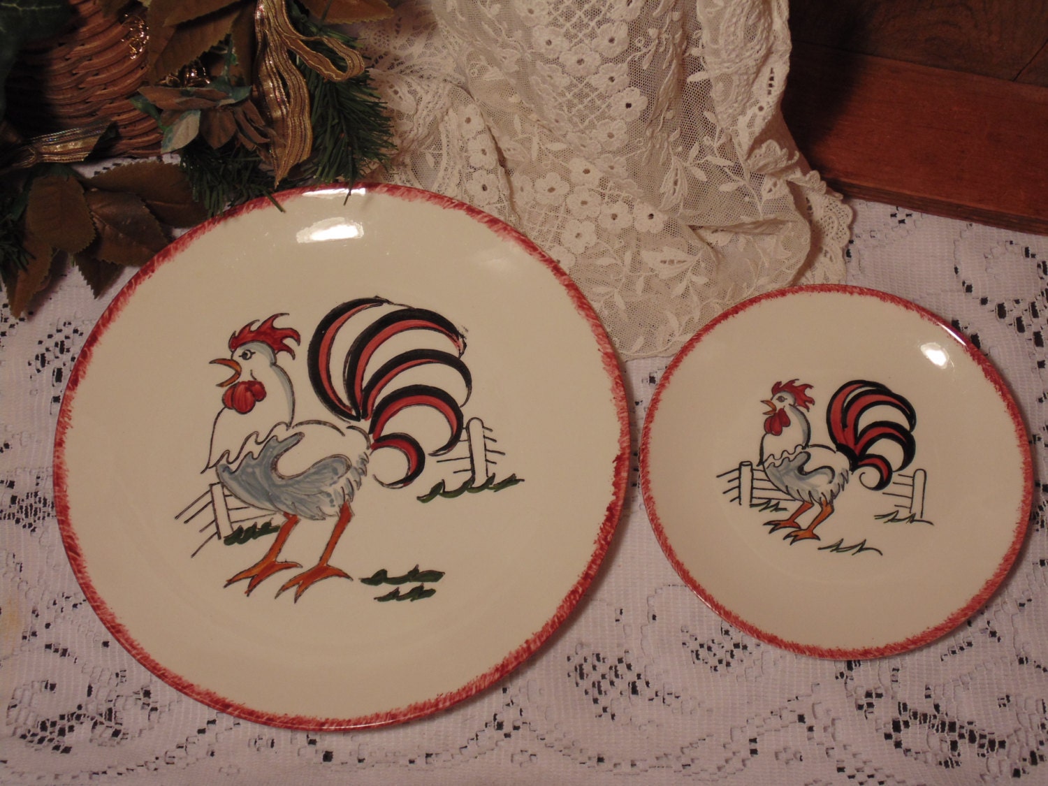 2 Vintage Blue Ridge Red Rooster Dinner & Bread Plates – Haute Juice