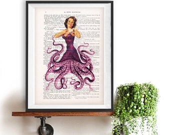 Octopus print octopus poster Pin Up Nautical Wall Art