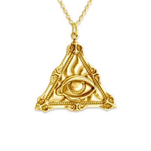 Illuminati Eye Charm Pendant Necklace 14K Gold Plated over