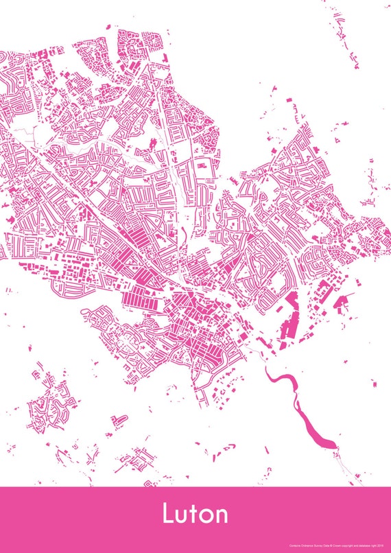 Luton Map Buildings Luton Print Town Map Art of Luton