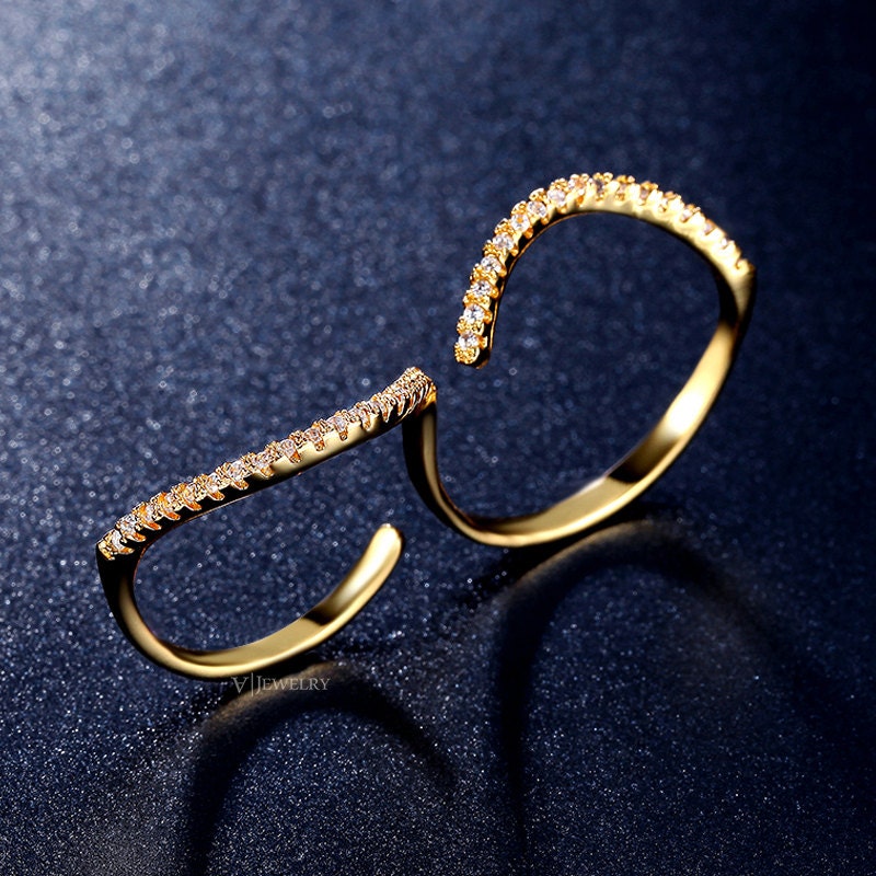 Two Finger Ring Double Finger Ring Bar Ring Gold Ring