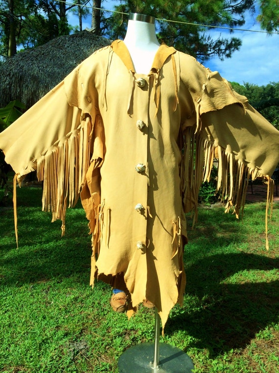 Items similar to Buckskin Leather Coat- Native American Style, Long ...