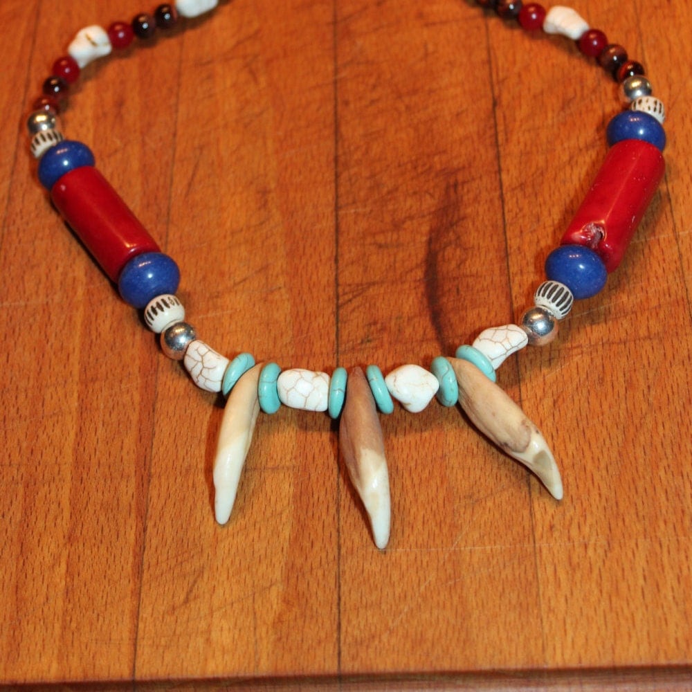 Wolf Tooth Necklace 20 Sterling Silver BeadsVery Large Wolf Tooth 2 ...