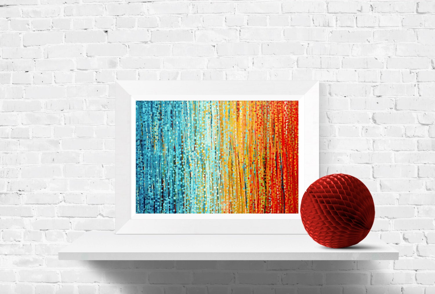 Turquoise and Orange Abstract Art Print Summer Sunset Wall