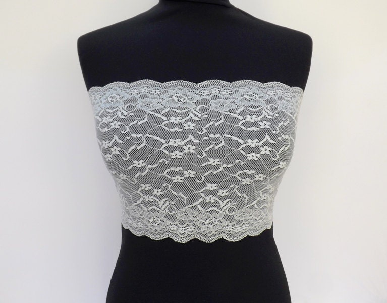 Ivory Floral Lace Bandeau Top Lace Strapless Elastic Lace