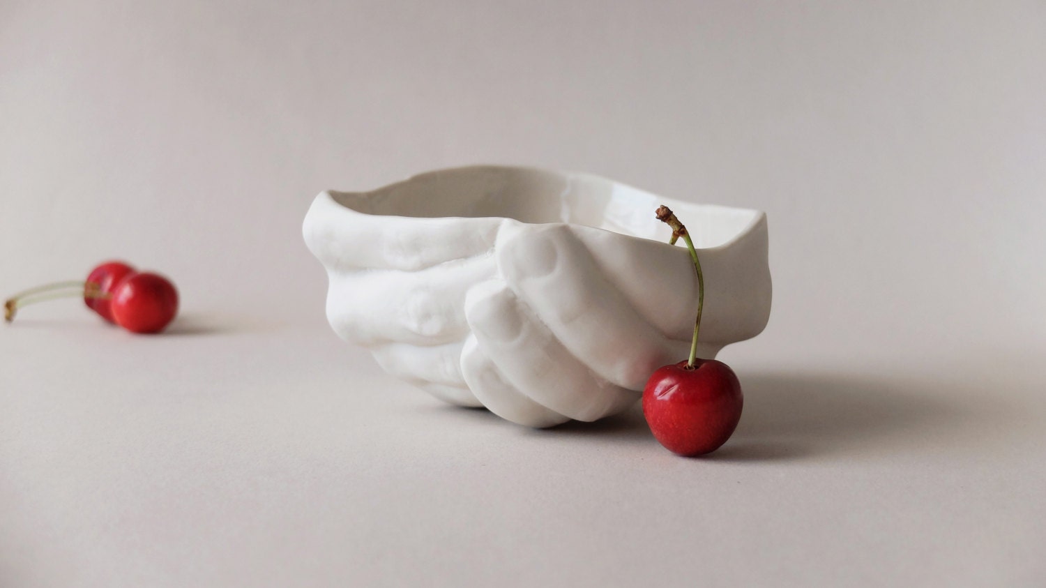Decorative bowl white ceramic bowl hand sculpture hand
