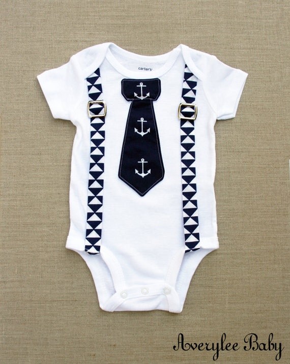 Navy Blue Baby Boy Clothes Anchors Onesie Baby Body Suit