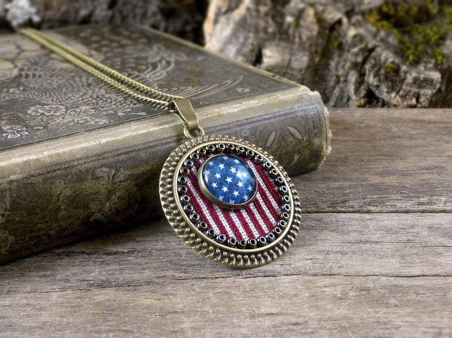 American flag necklace Patriotic jewelry Independence Day